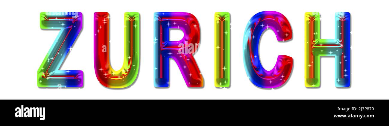 Colorful lettering with the name of the city ZURICH Stock Photo - Alamy