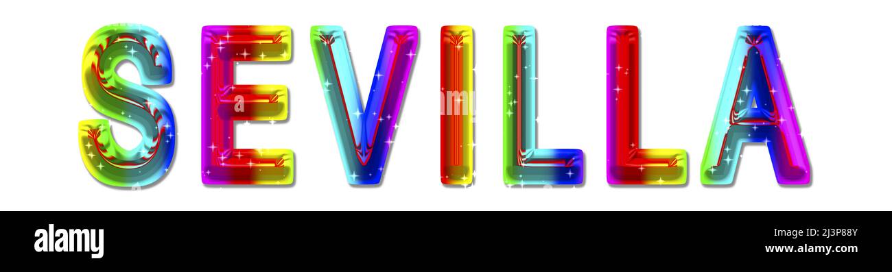Colorful lettering with the name of the city SEVILLA Stock Photo - Alamy