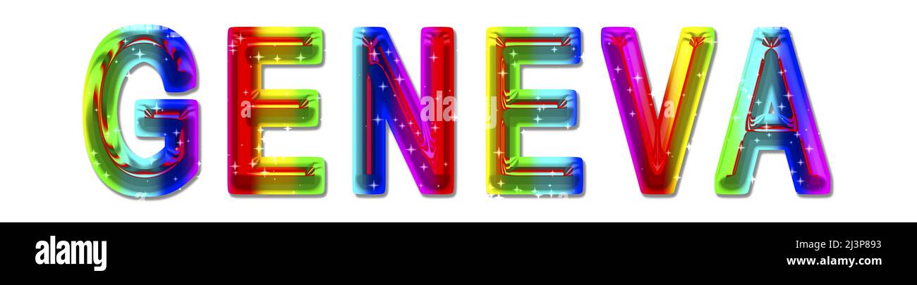 Colorful lettering with the name of the city GENEVA Stock Photo - Alamy