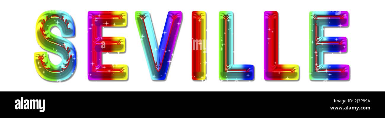 Colorful lettering with the name of the city SEVILLE Stock Photo - Alamy