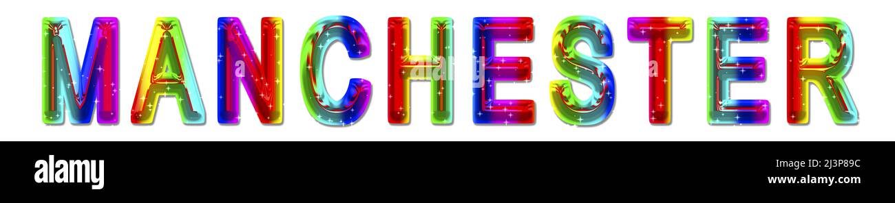 Colorful lettering with the name of the city MANCHESTER Stock Photo - Alamy