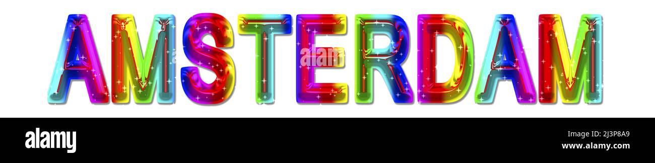 Colorful lettering with the name of the city AMSTERDAM Stock Photo - Alamy