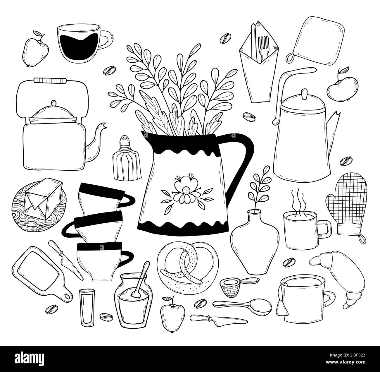 Set of kitchen tools doodles. kitchen tools for cooking - knife and ...