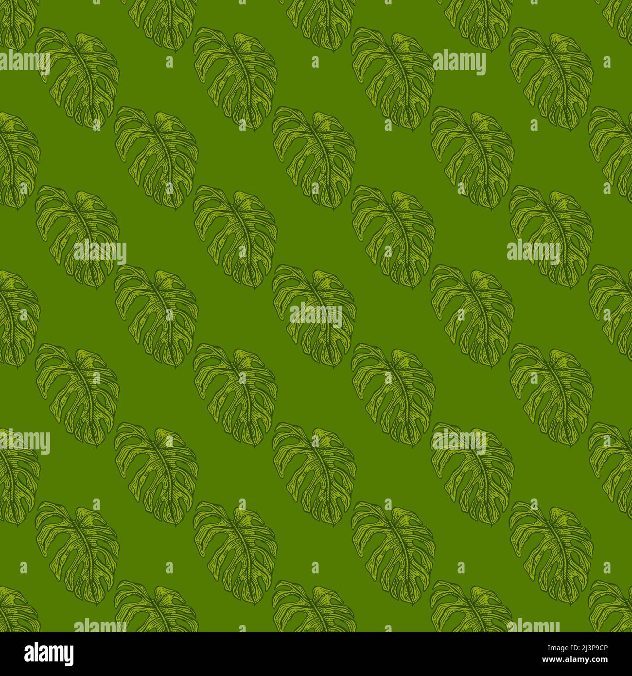 Monstera leaf seamless pattern.Vintage tropical branch in engraving ...