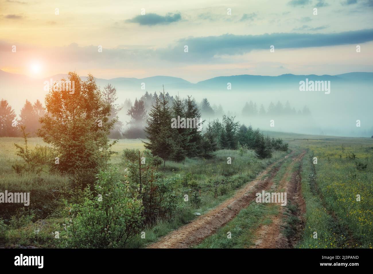 Gloomy morning with dramatic and picturesque scene. Location place ...