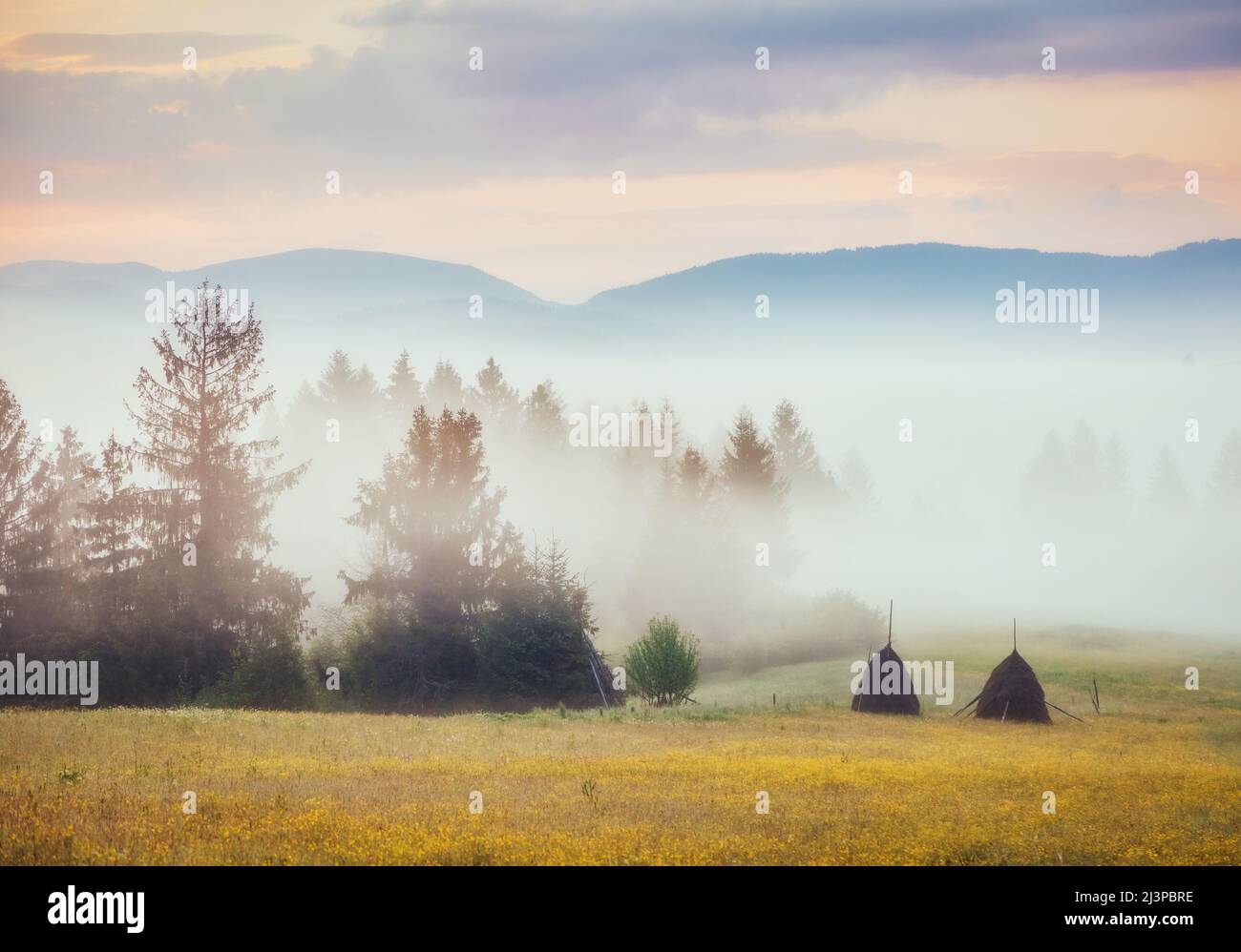 Gloomy morning with dramatic and picturesque scene. Location place ...