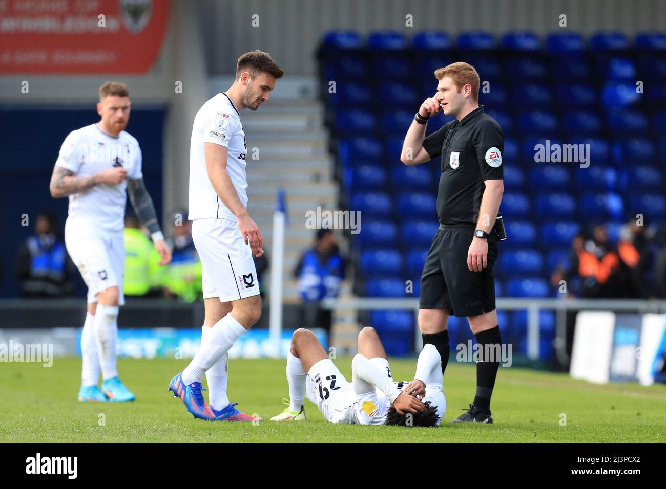 Referee, James Oldham indicates a head injury for Kaine Kesler Hayden ...