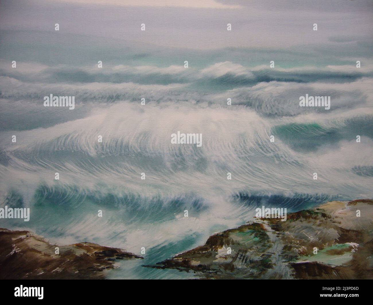 Watercolor beach paintings hi-res stock photography and images - Alamy