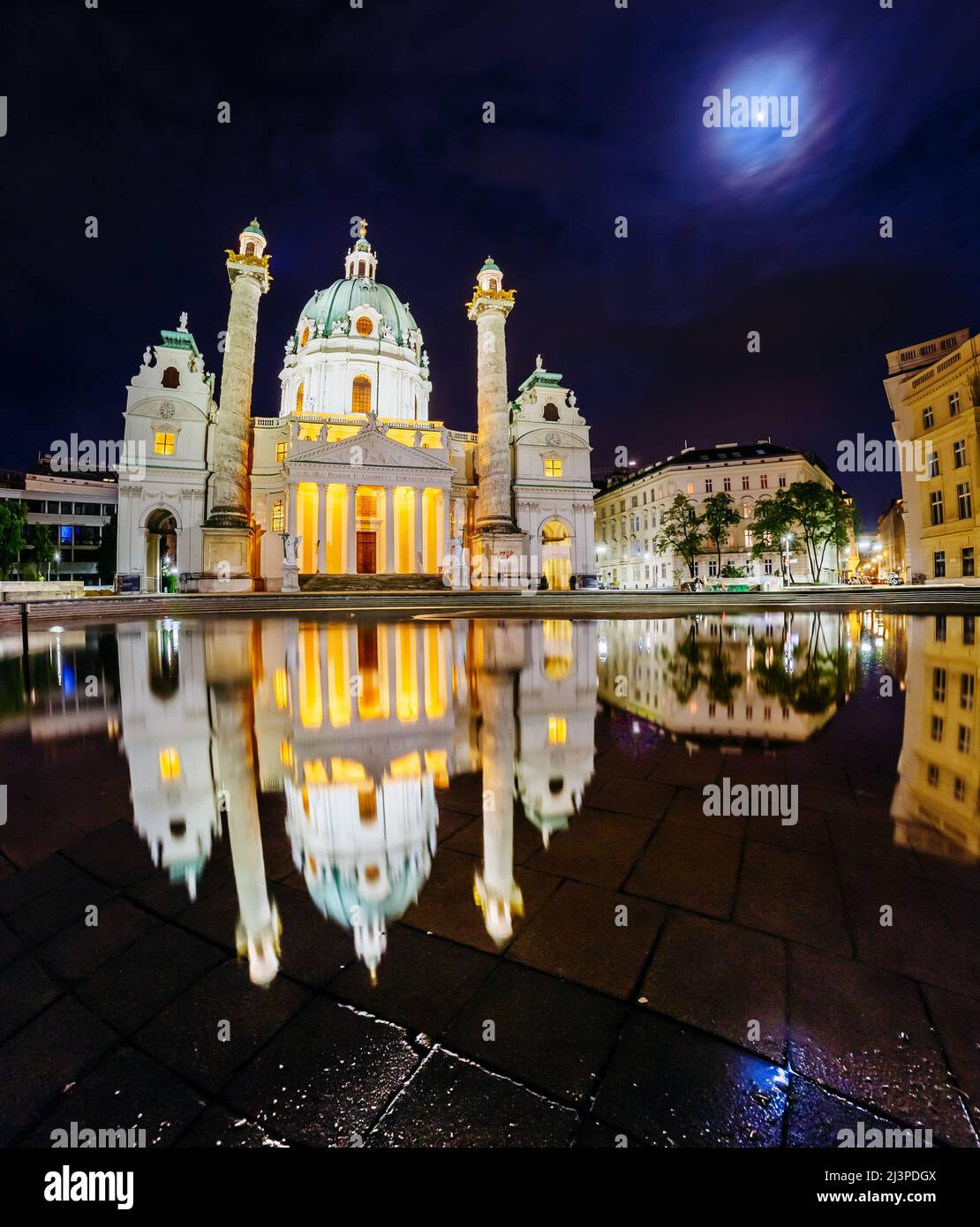 Magical evening view of the St. Charles Church (Karlskirche ...