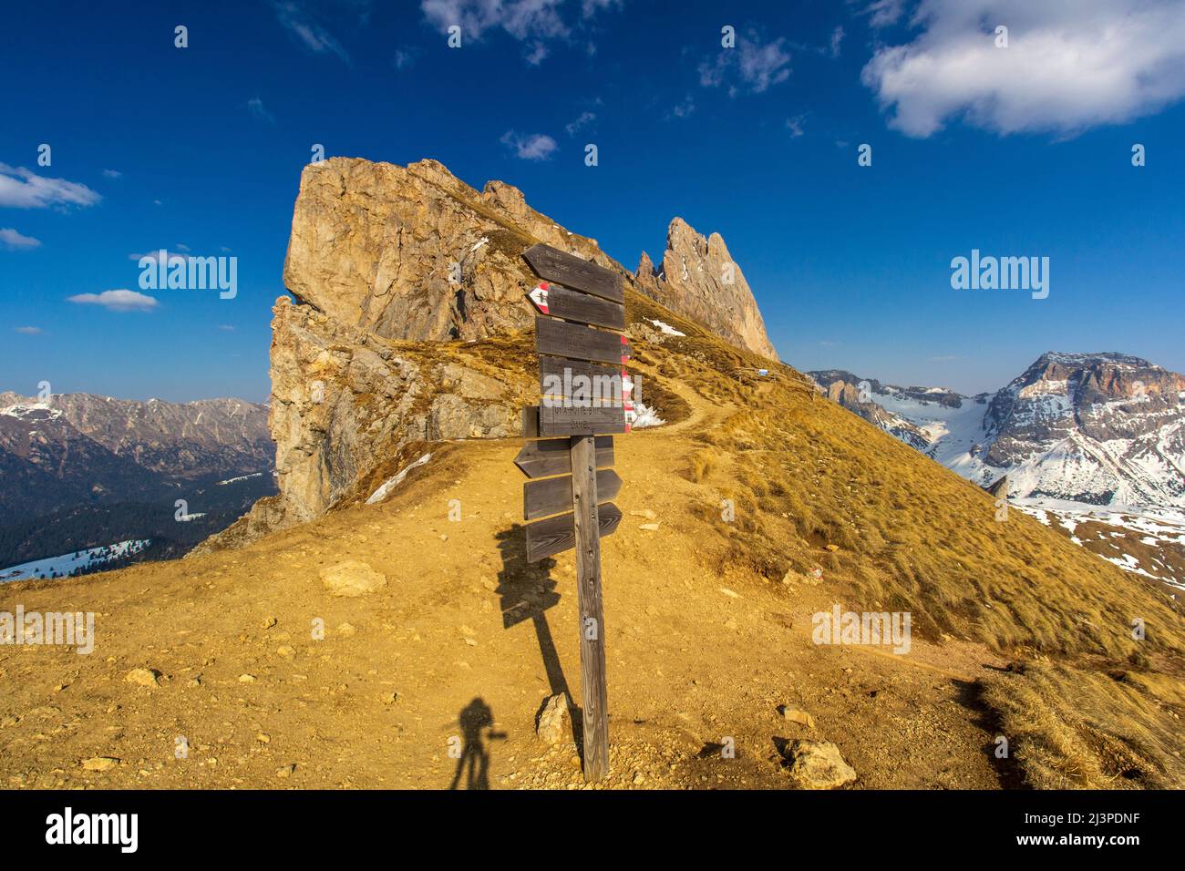 Sign post at Seceda Stock Photo - Alamy