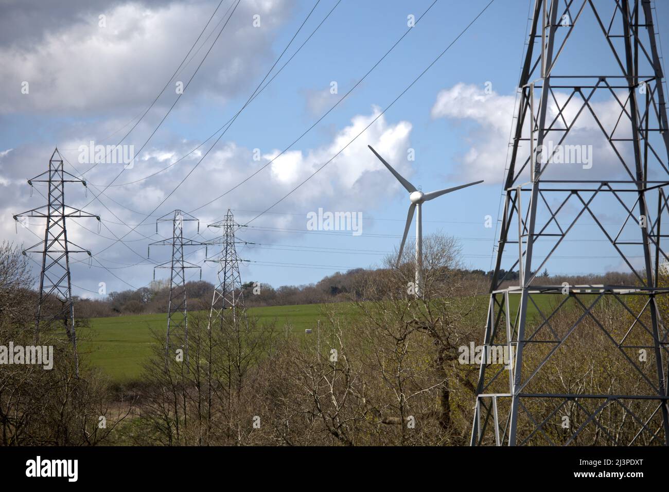 Power Generation and distribution, renewable wind turbines, overhead ...