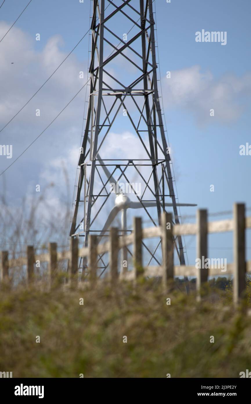 Power Generation and distribution, renewable wind turbines, overhead ...