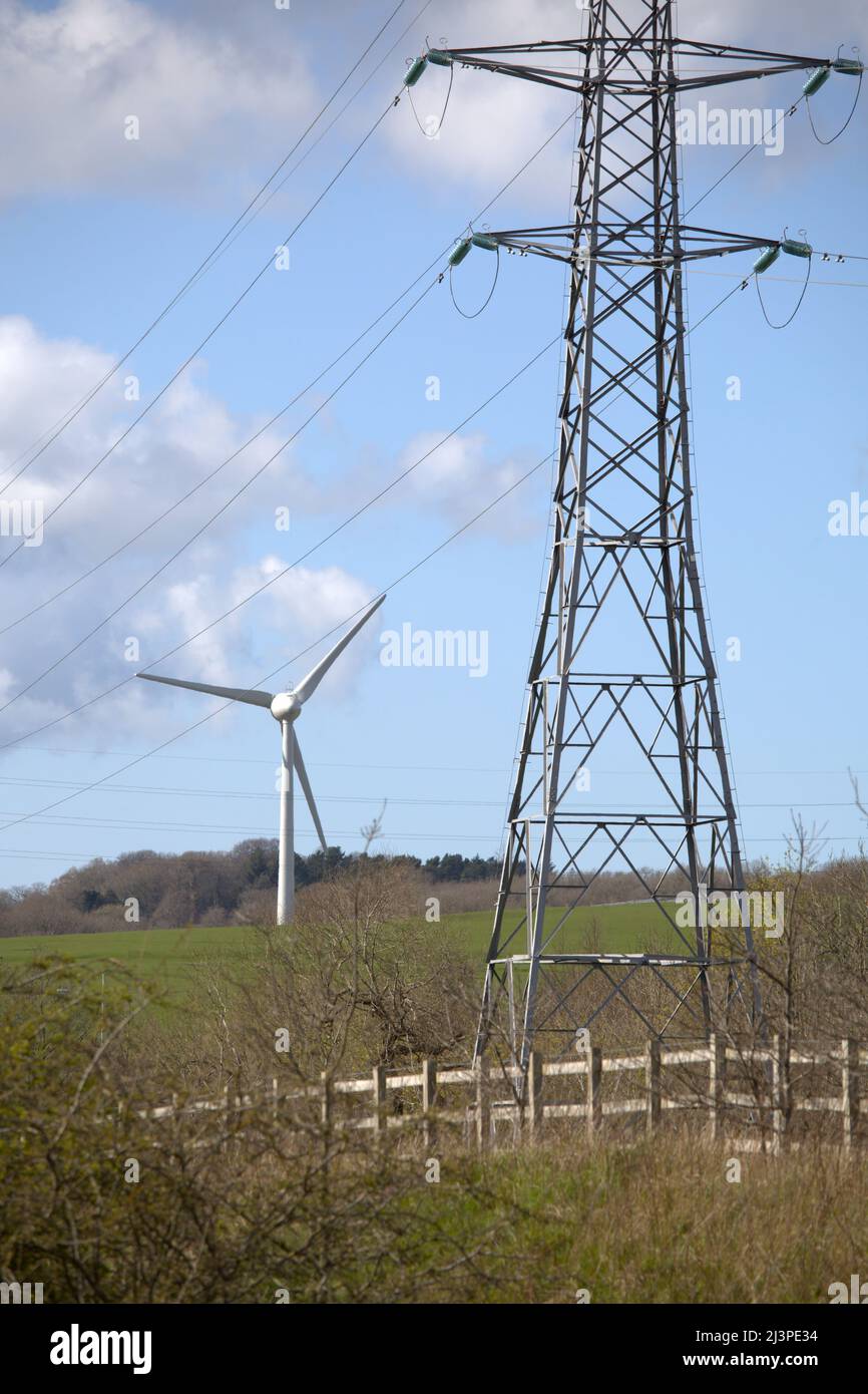 Power Generation and distribution, renewable wind turbines, overhead ...