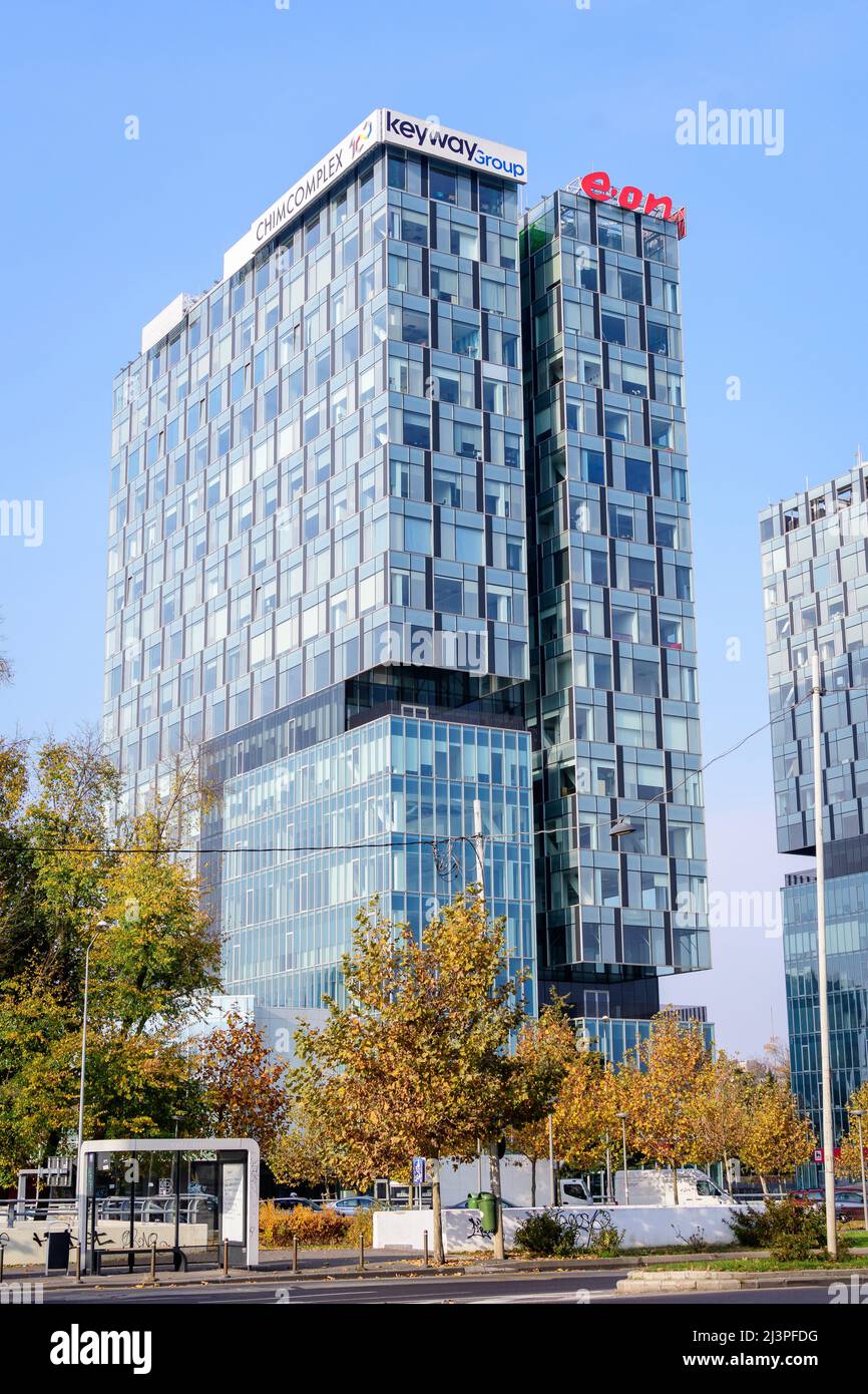 Bucharest, Romania, 6 Nov 2021: City Gate Towers in the Northern part ...