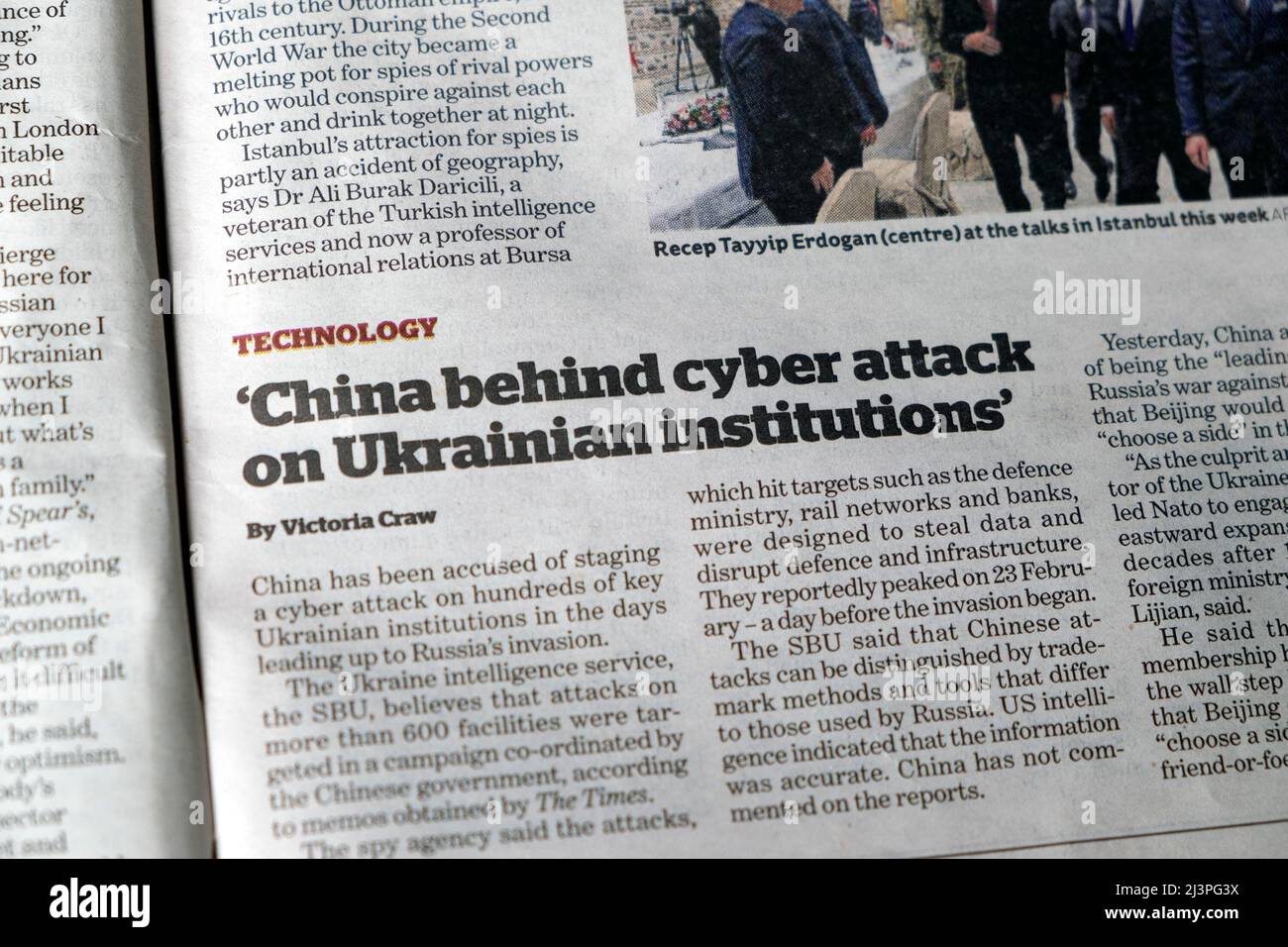 Technology news article clipping 'China behind cyber attack on ...