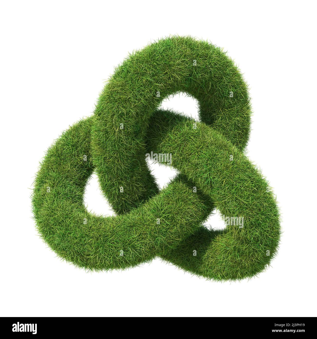 Torus knot made of realistic grass, isolated on white background. 3D ...