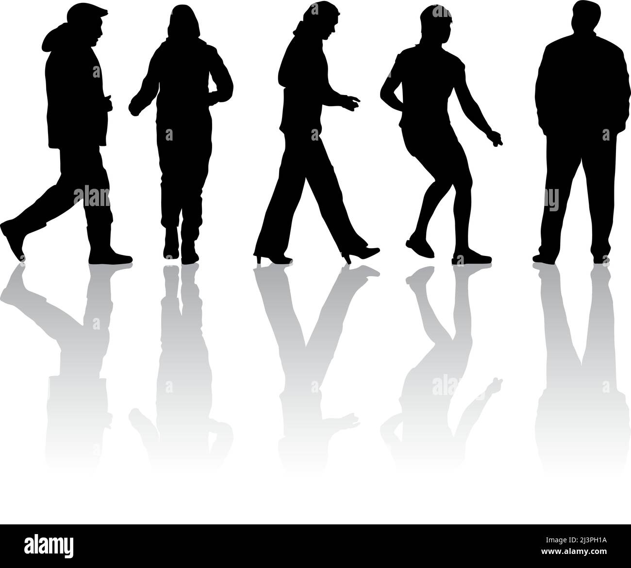 Silhouette Group of People Standing on White Background Stock Vector ...