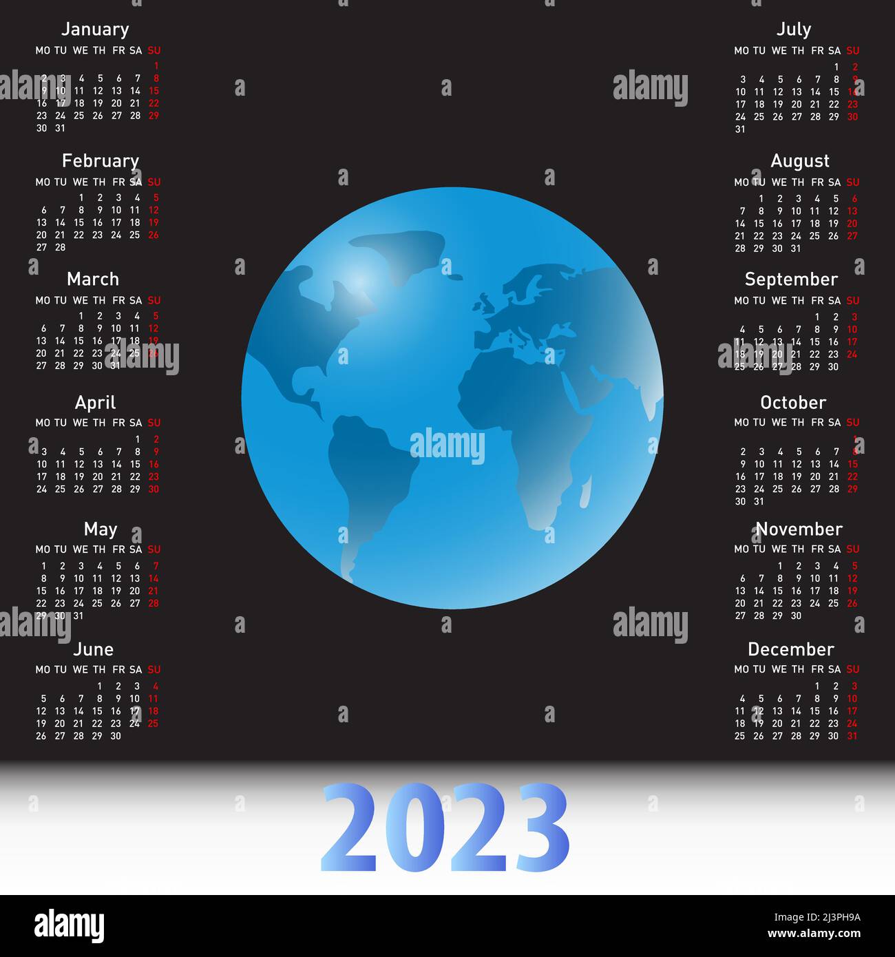 Calendar 2023 with a globe on the black sky Stock Vector Image & Art ...