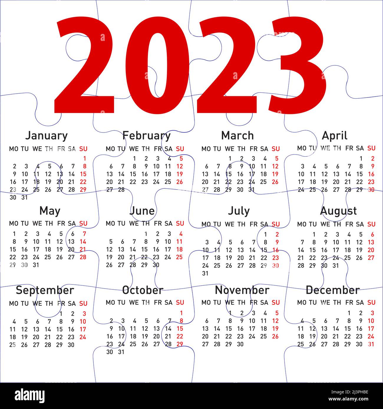 Calendar for 2023, jigsaw puzzle texture background Stock Vector Image ...