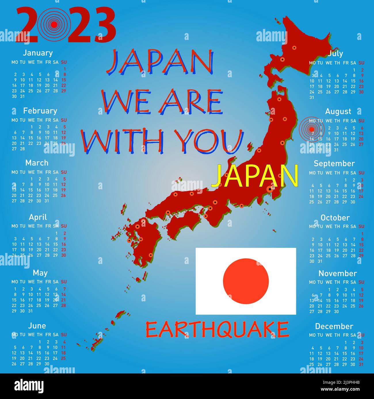 Calendar Japan map with danger on an atomic power station for 2023 ...