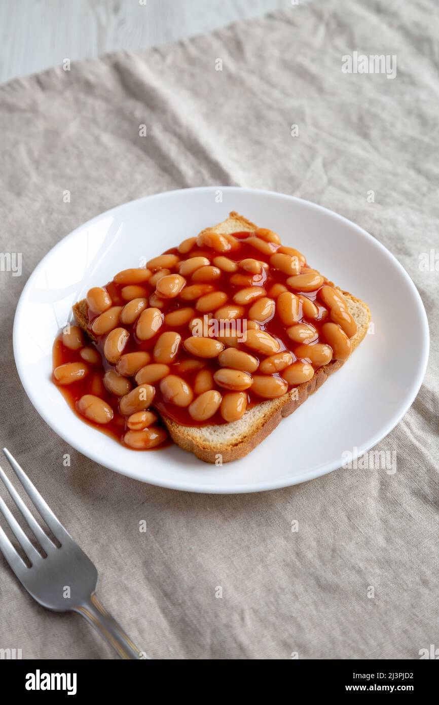 Delicious English Beans on Toast, side view Stock Photo - Alamy