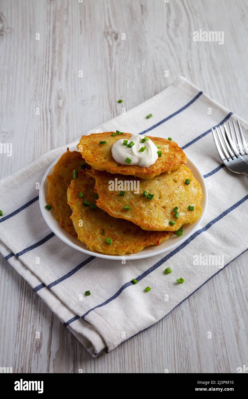 Homemade Boxty Irish Potato Pancakes on a Plate, side view. Copy space ...