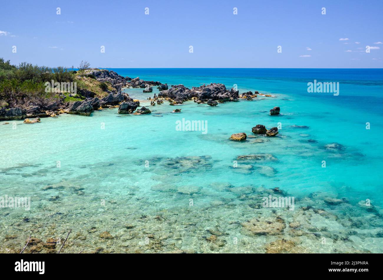 North side shoreline in Bermuda. Beach and rock formation located north ...
