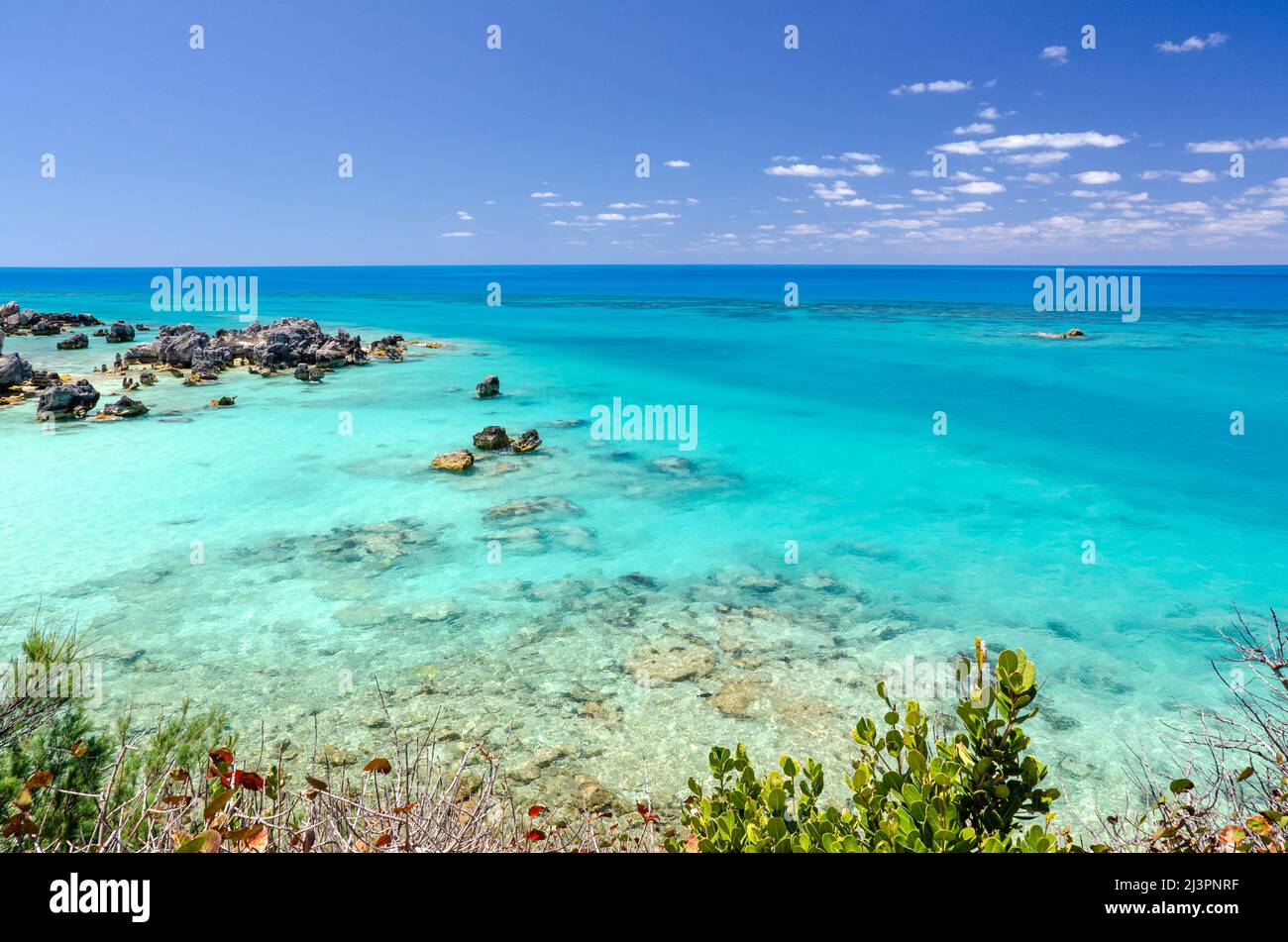 North side shoreline in Bermuda. Beach and rock formation located north ...