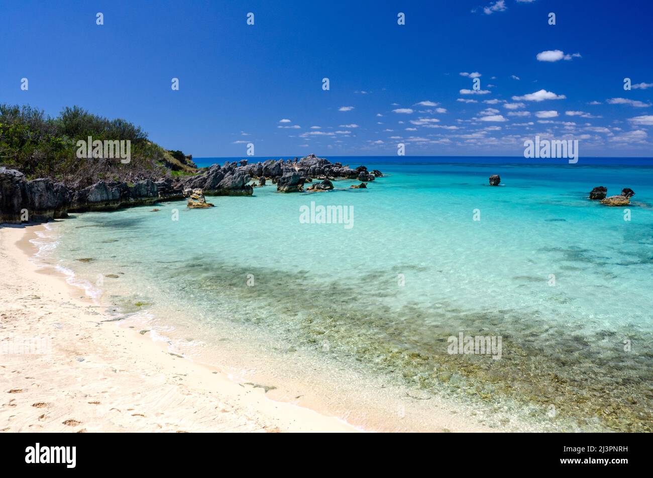 North side shoreline in Bermuda. Beach and rock formation located north ...