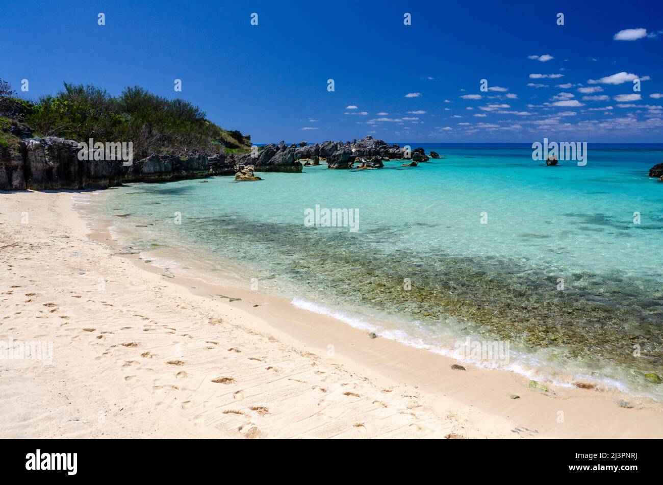 North side shoreline in Bermuda. Beach and rock formation located north ...
