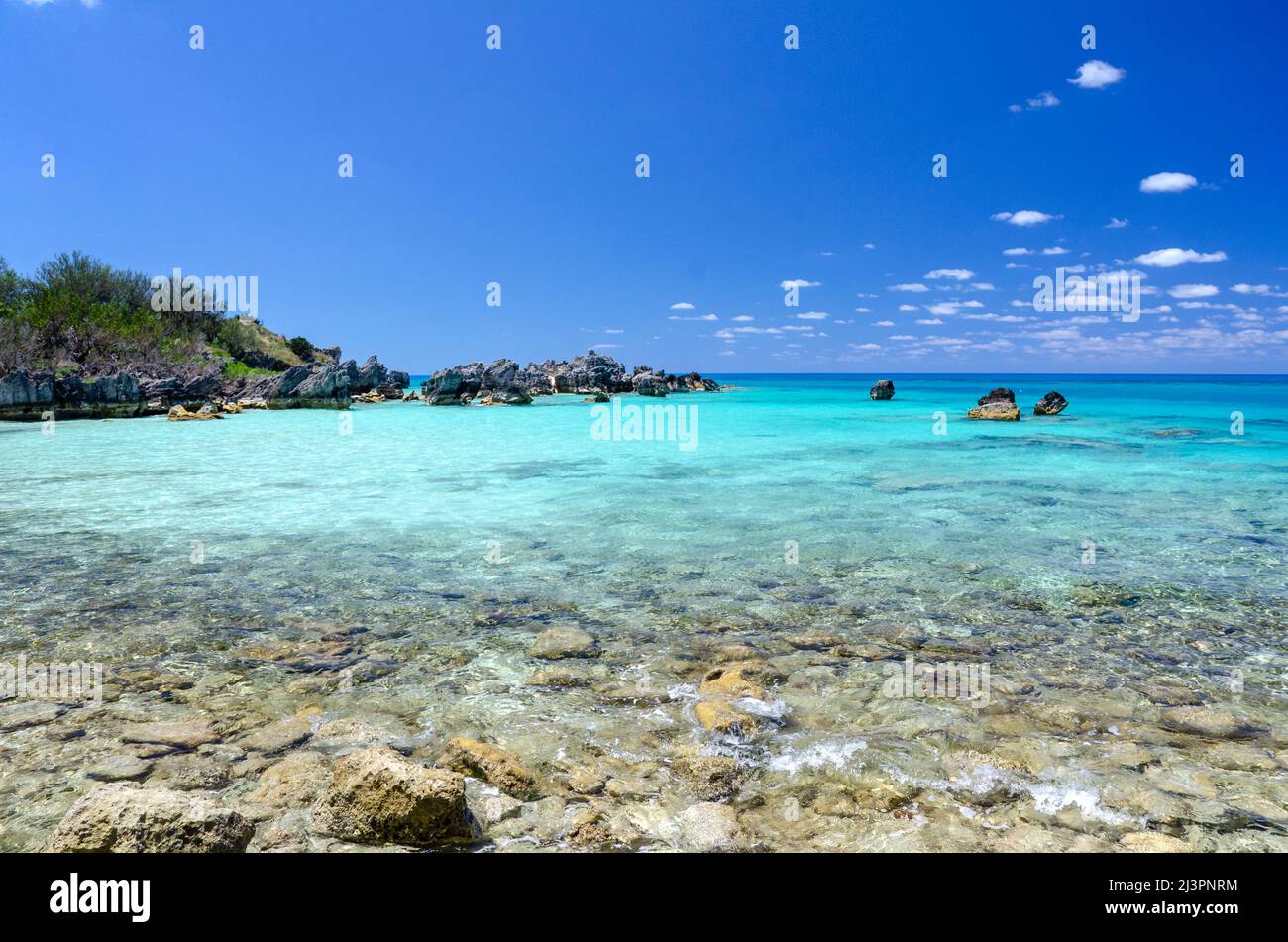 North side shoreline in Bermuda. Beach and rock formation located north ...