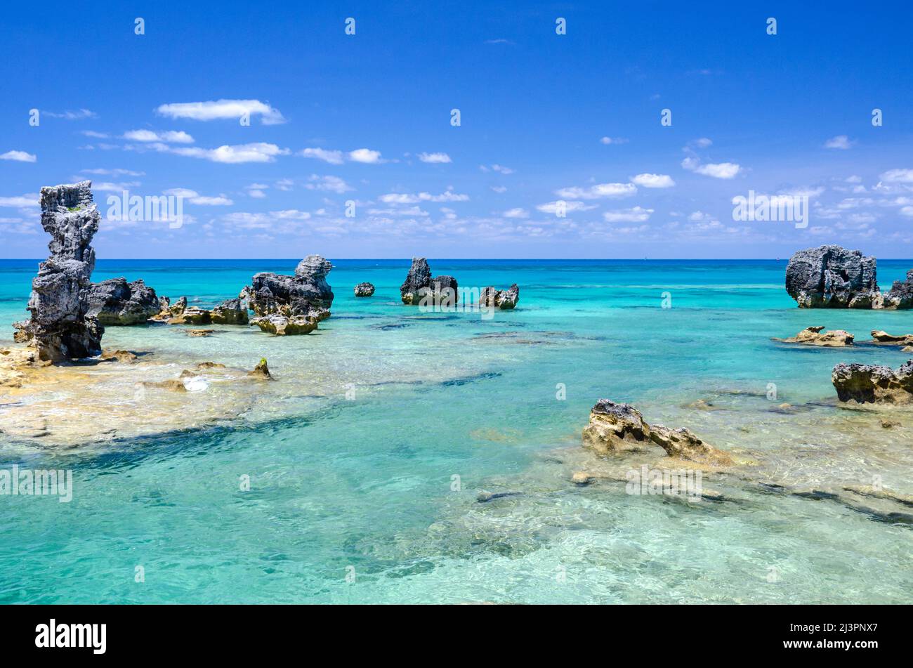North side shoreline in Bermuda. Beach and rock formation located north ...