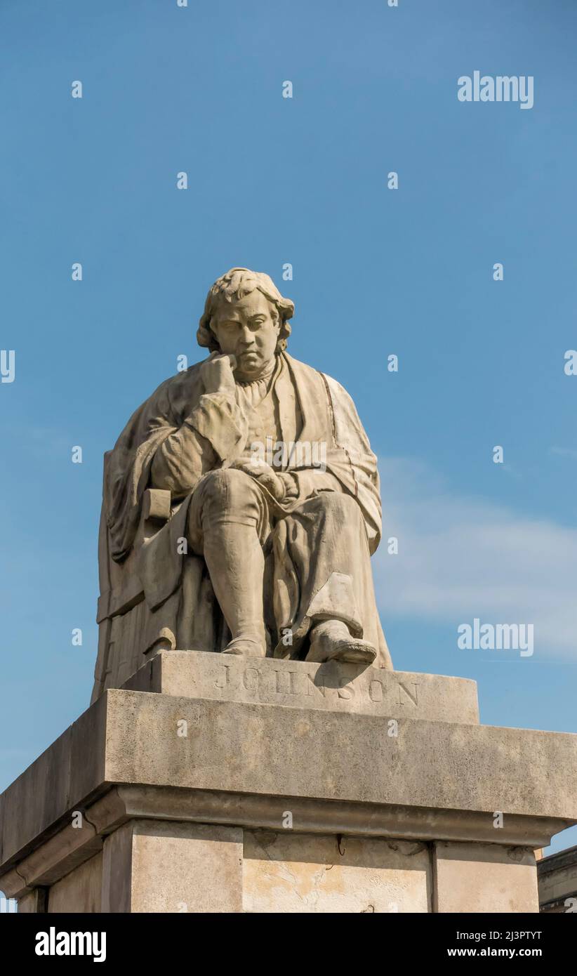 Statue of Dr Samuel Johnson outside his house and museum in Lichfield ...