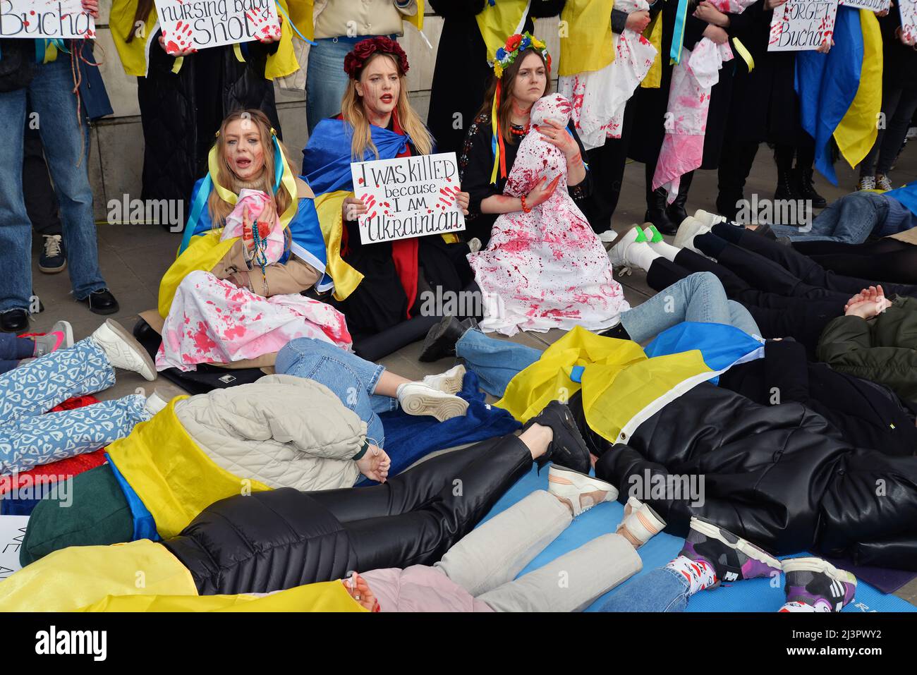 A flash mob protest against the Russian invasion of Ukraine, Whitehall ...