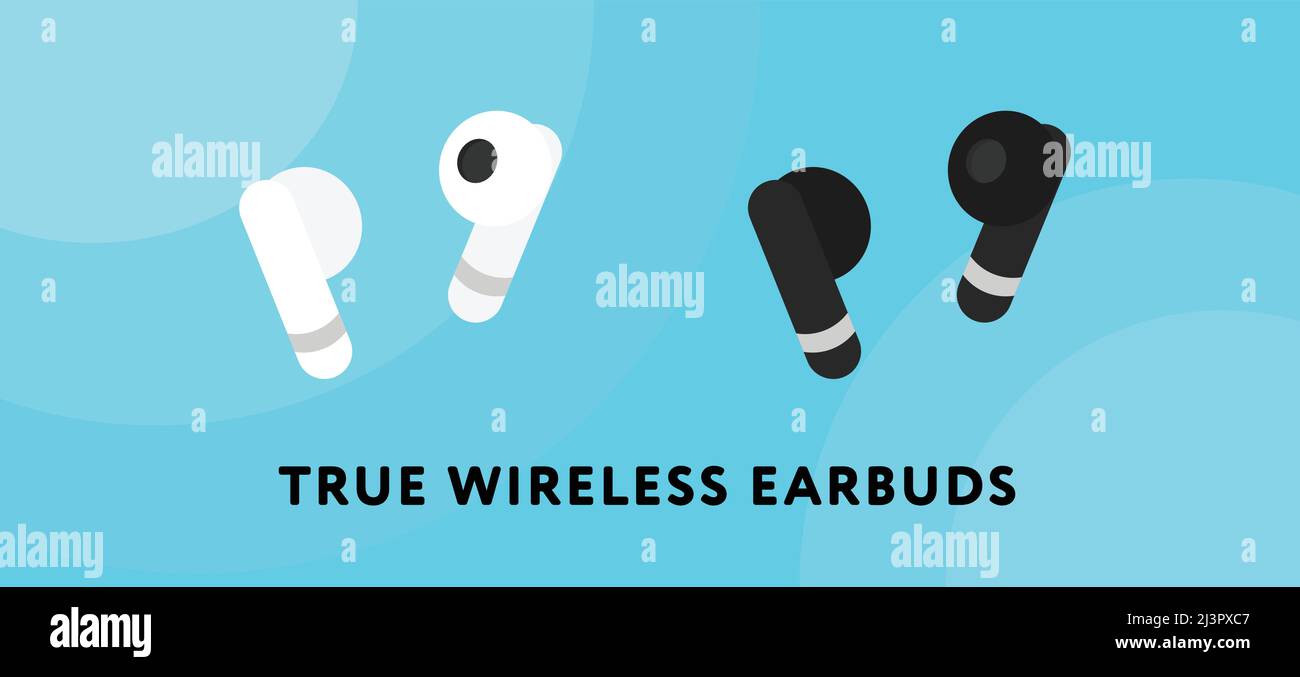 Wireless earbuds of different colors, editable vector. TWS true ...