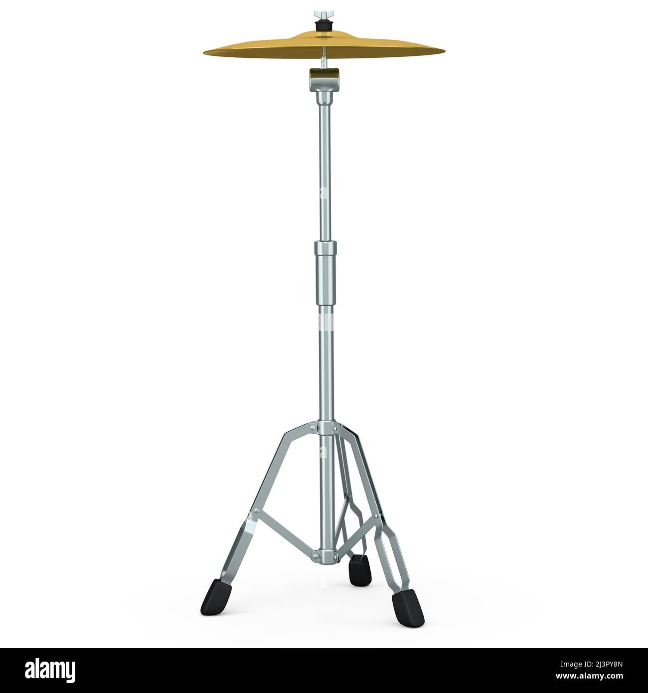 Metal cymbal on a stand on white background. 3d render concept of ...