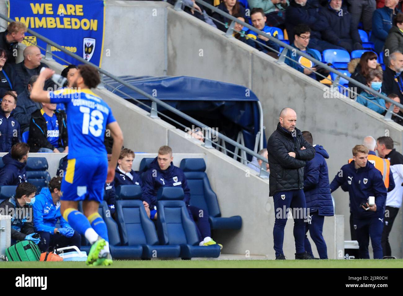 AFC Wimbledon manager, Mark Bowen seen during the match Stock Photo - Alamy