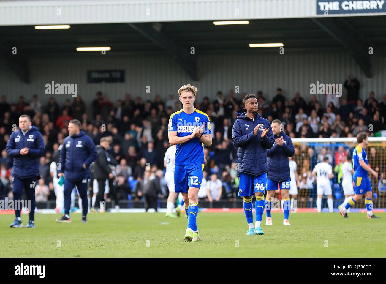 Jack Rudoni #12 of AFC Wimbledon and , Derick Osei Yaw acknowledge fans ...