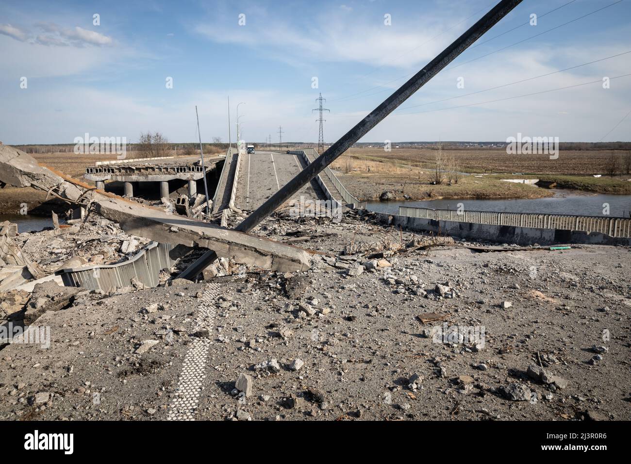 Destroyed bridge to the city Borodyanka retreating Russian army ...
