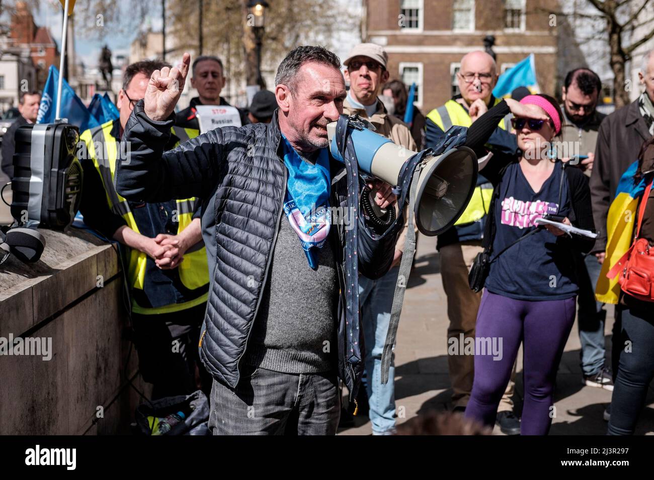 London, UK 9th April 2022. UK trade unions rally in solidarity with ...