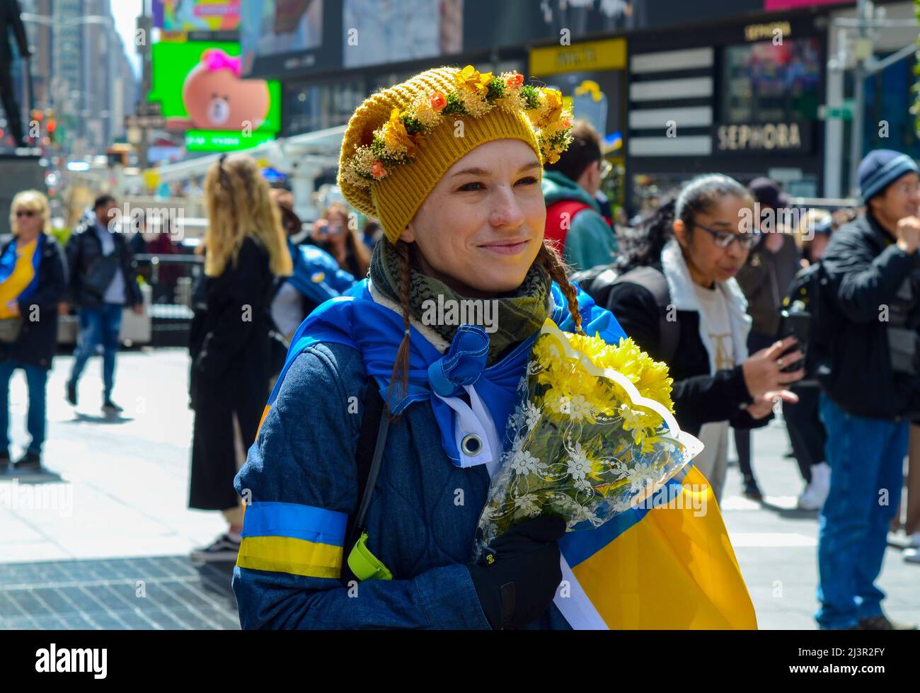 Demonstrators wearing blue and yellow (Ukrainian flag color) to show ...