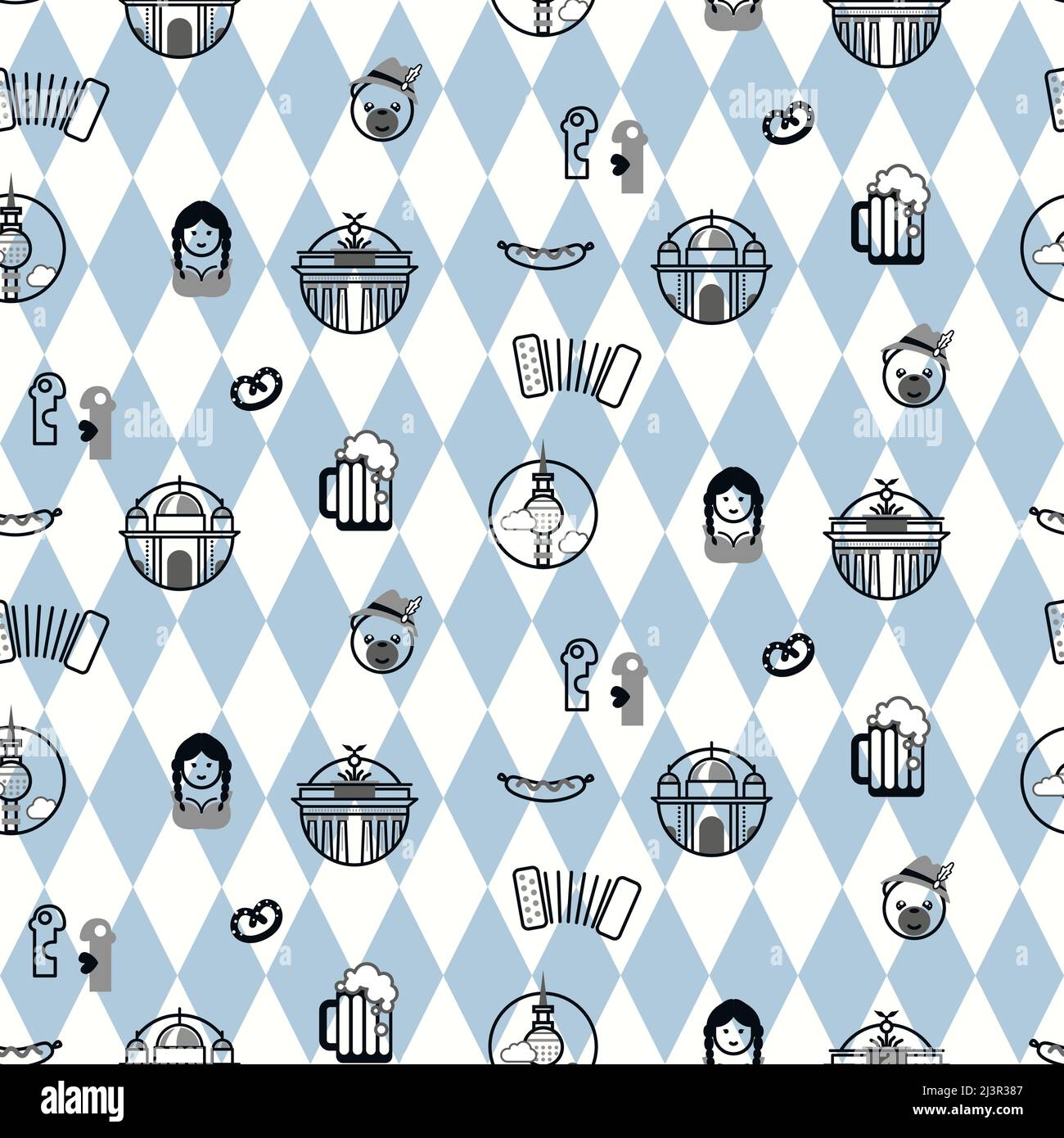 Oktoberfest background with bavarian symbols icons seamless pattern ...