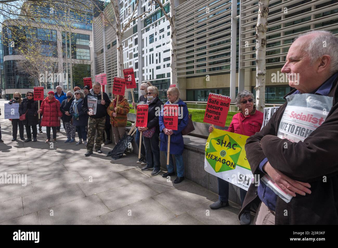 London, UK. 9 Apr 2022. Protesters from the Social Housing Action ...