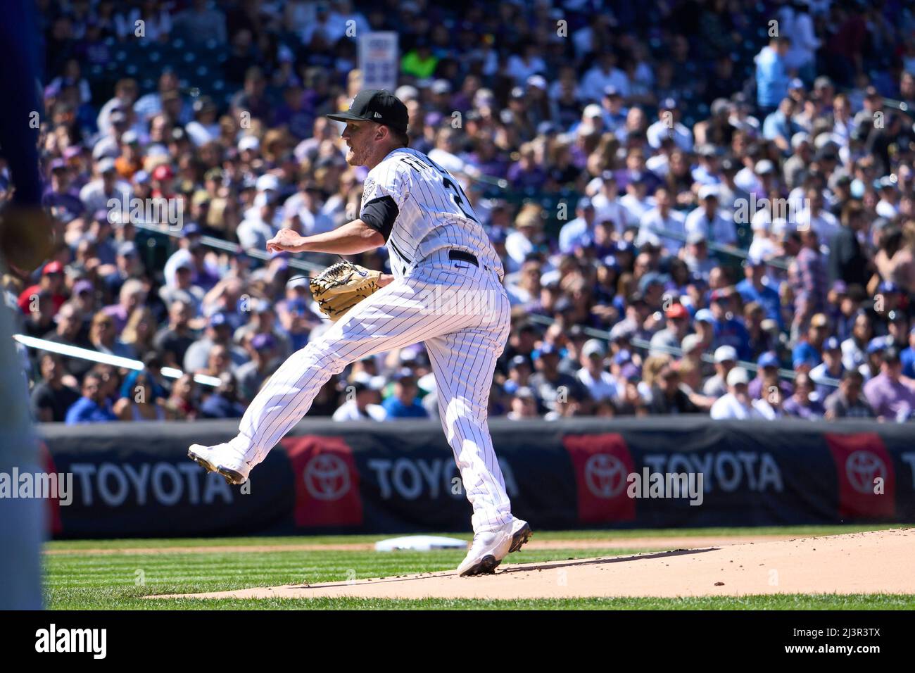 Denver CO, USA. 8th Apr, 2022. Los Angele pitcher Kyle Freeman (21 ...