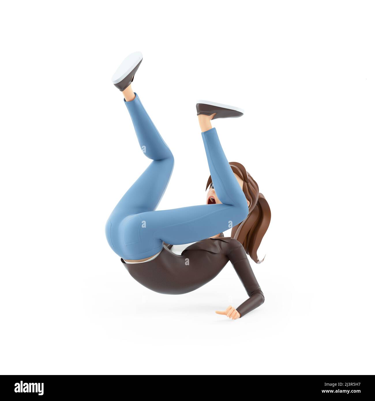 3d cartoon woman falling down on floor, illustration isolated on white ...
