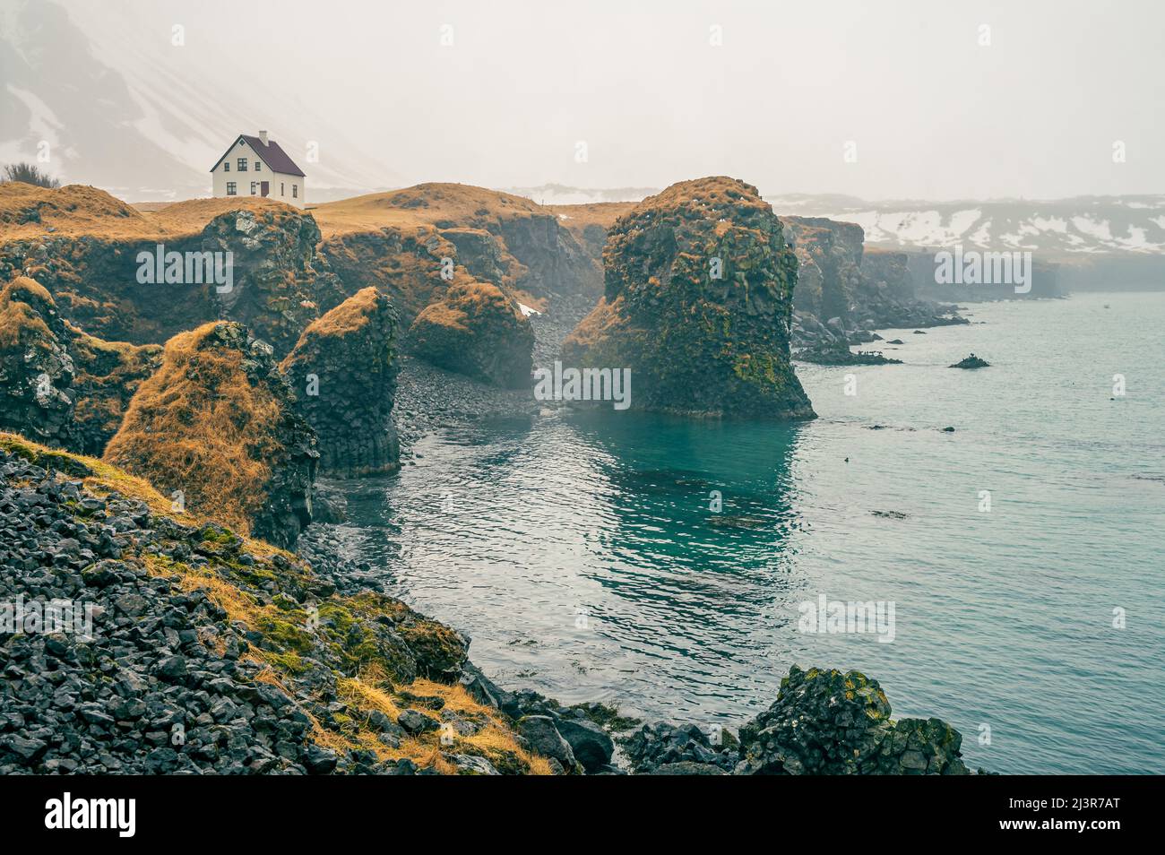 The shore in Arnarstapi, little village of Snaefellsnes Peninsula in ...