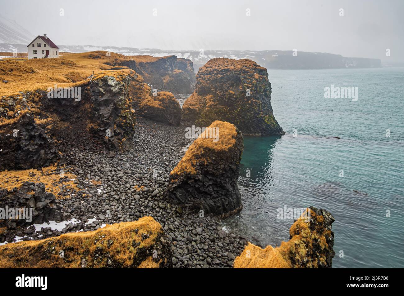 The shore in Arnarstapi, little village of Snaefellsnes Peninsula in ...