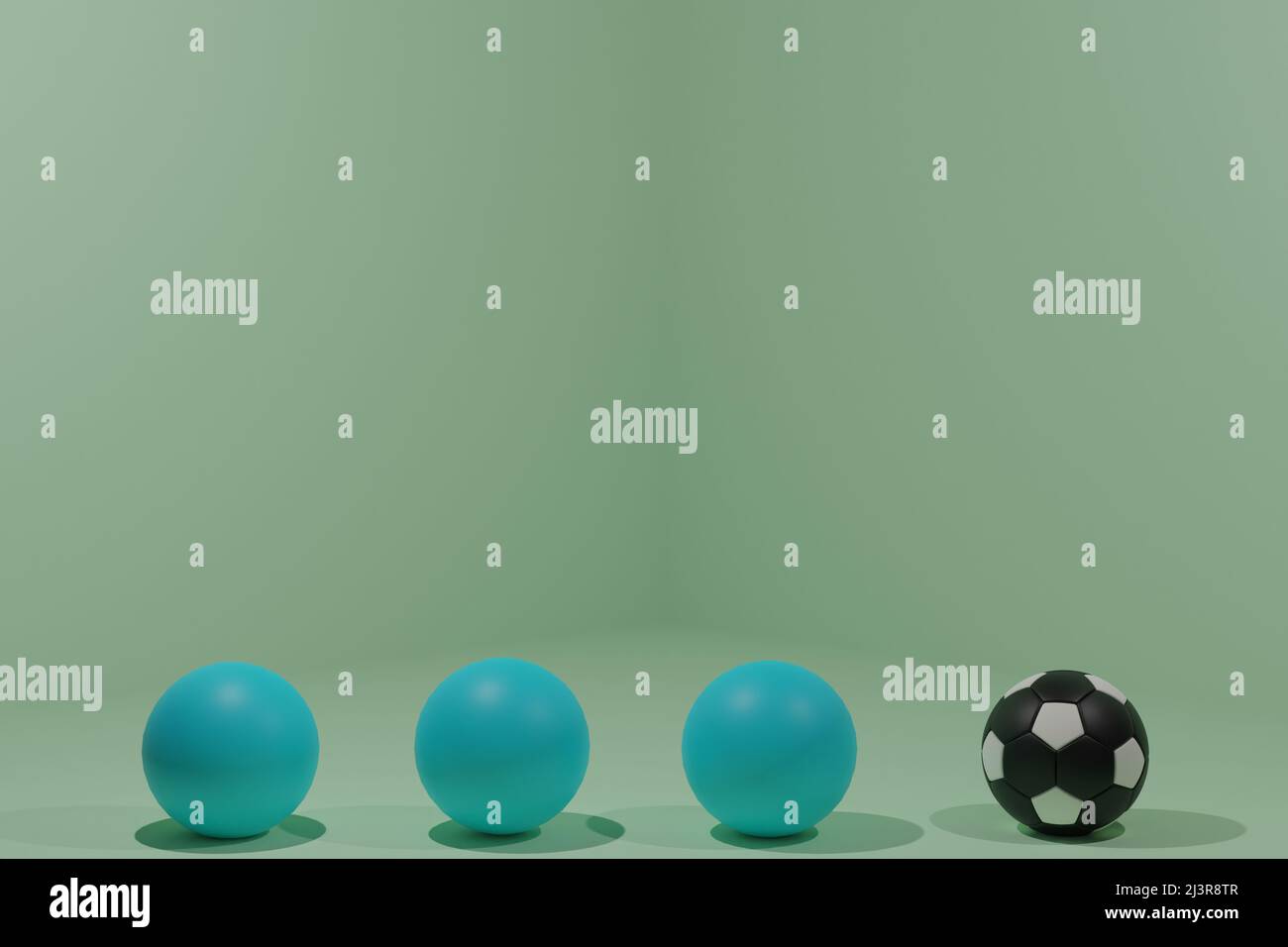 3d rendering three blue balls and a soccer ball on a blue background ...