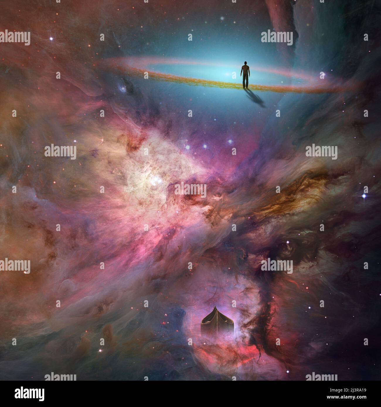 Space background with human being. 3D rendering Stock Photo - Alamy