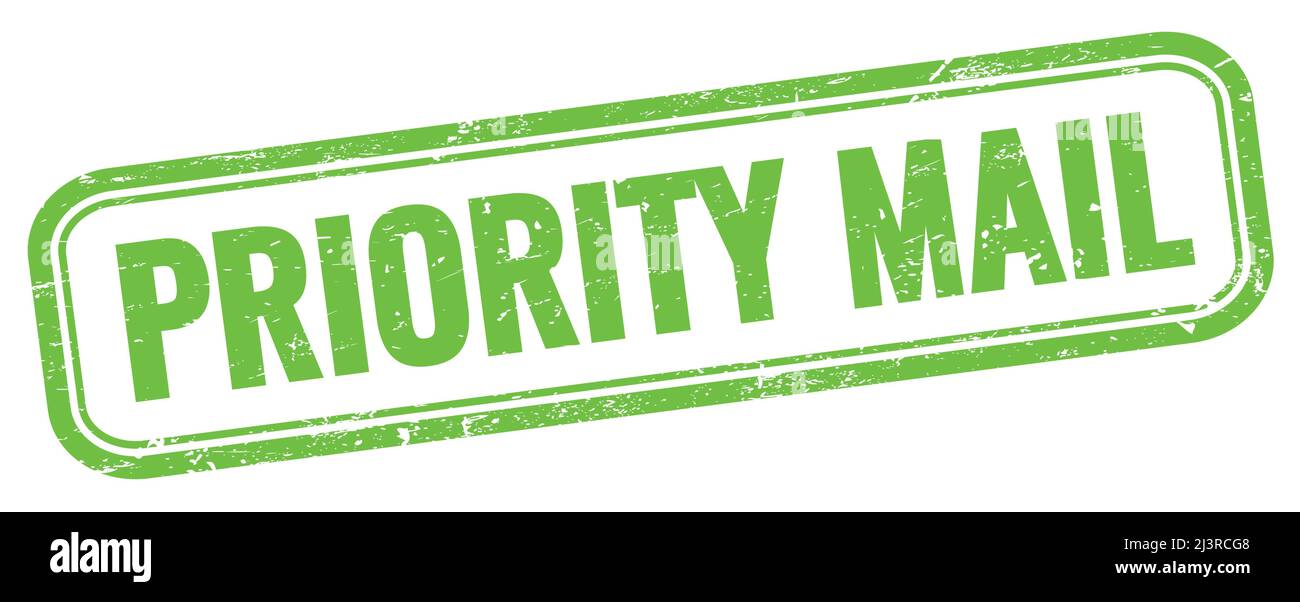 PRIORITY MAIL text on green grungy vintage rectangle stamp Stock Photo ...